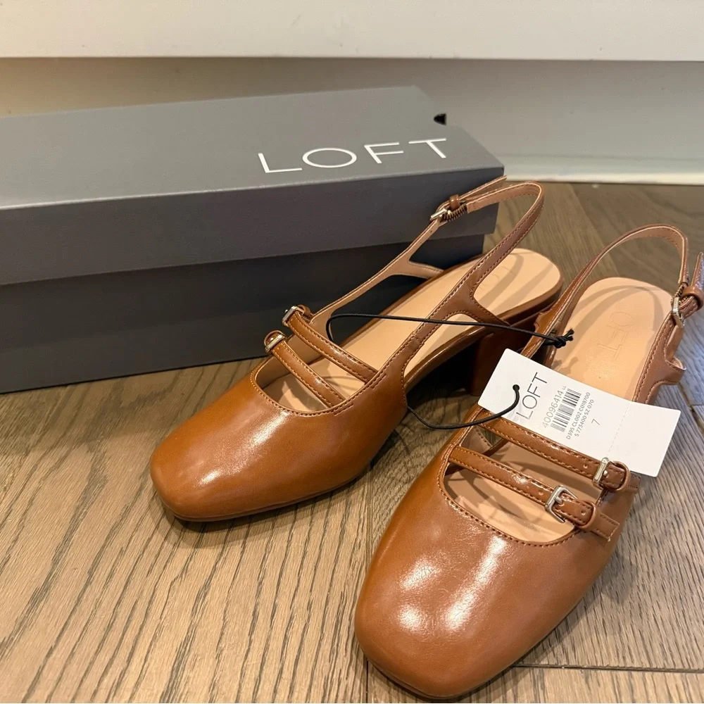 LOFT | Shoes | Loft Mary Jane Caramel Slingback Heels | Poshmark